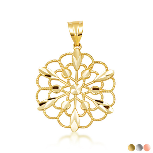 Gold Diamond Cut Filigree Beaded Pendant Necklace | Factory Direct Jewelry
