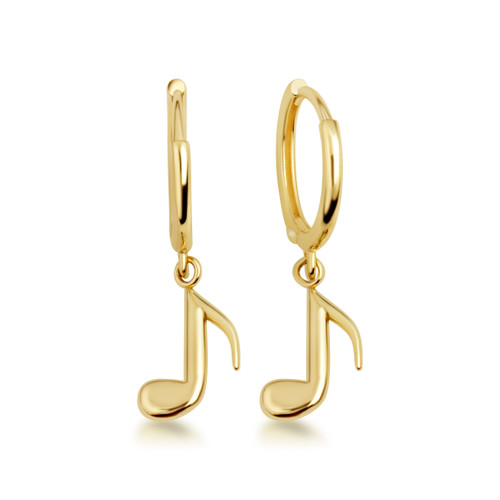 Yellow Gold Eighth Music Note Drop Huggie Hoop Earrings | Factory ...