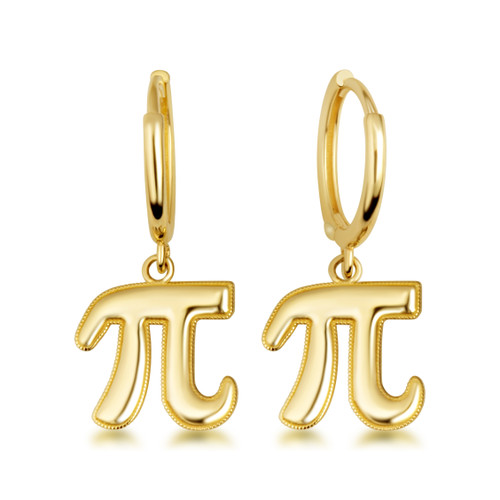 Yellow Gold Pi Symbol Mathematical Milgrain Drop Hoop Earrings ...