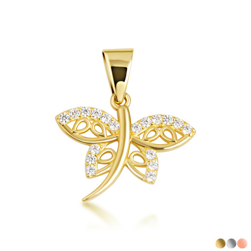 Gold Dragonfly Studded Nature Pendant Necklace | Factory Direct Jewelry