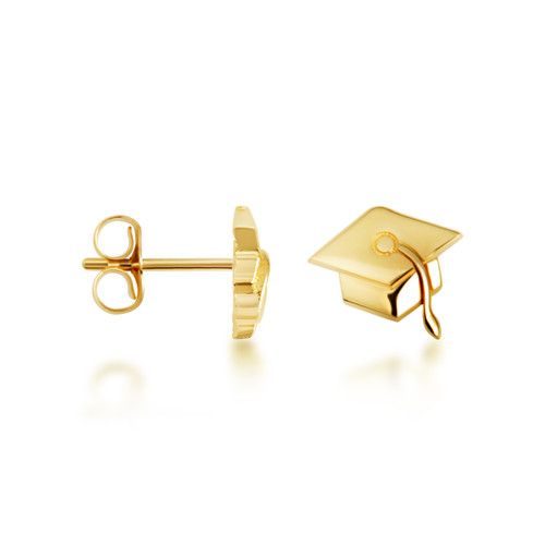 Yellow Gold Graduation Cap Stud Earrings | Factory Direct Jewelry