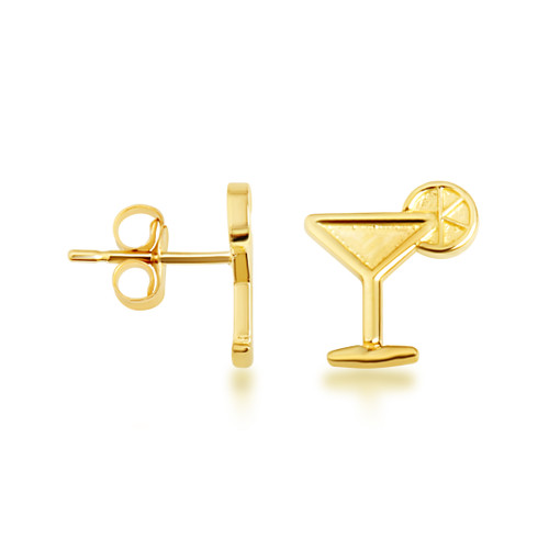 Yellow Gold Martini Lime Cocktail Stud Earrings | Factory Direct Jewelry