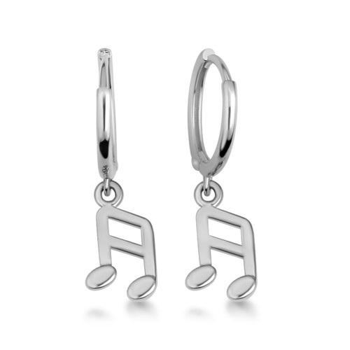 .925 Sterling Silver Sixteenth Music Note Drop Huggie Hoop Earrings ...