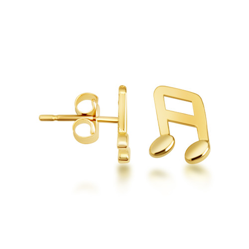 Yellow Gold Sixteenth Music Note Stud Earrings | Factory Direct Jewelry