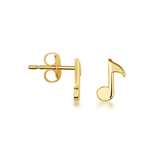 Yellow Gold Eighth Note Music Stud Earrings | Factory Direct Jewelry