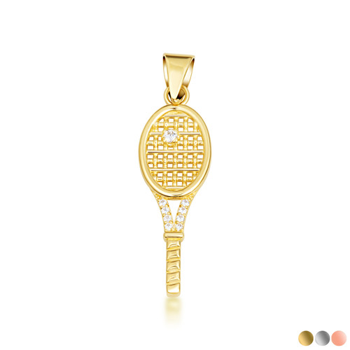 Gold Diamond Tennis Racket Sports Pendant Necklace | Factory Direct Jewelry