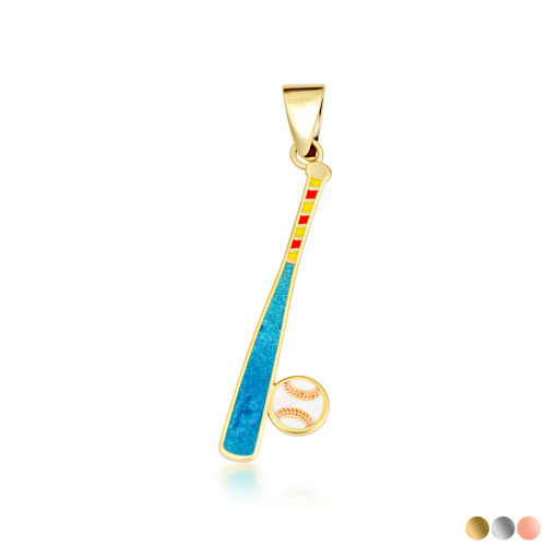 Gold Enamel Baseball Bat Sports Pendant Necklace | Factory Direct Jewelry