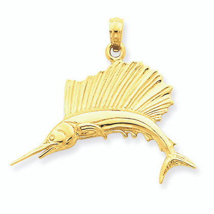 Solid Gold Polished Sailfish Pendant