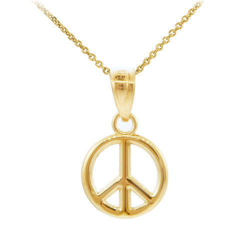 Gold Peace Symbol Charm Pendant Necklace (S) - Factory Direct Jewelry