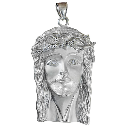 925 Sterling Silver Iced-out Jesus Face Large CZ Pendant