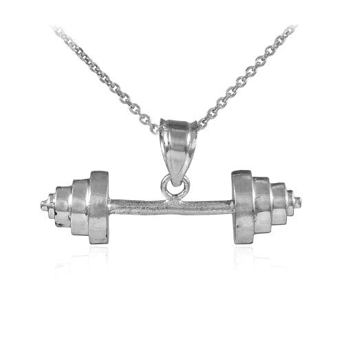 .925 Sterling Silver Dumbbell Charm Sports Pendant | Factory Direct Jewelry