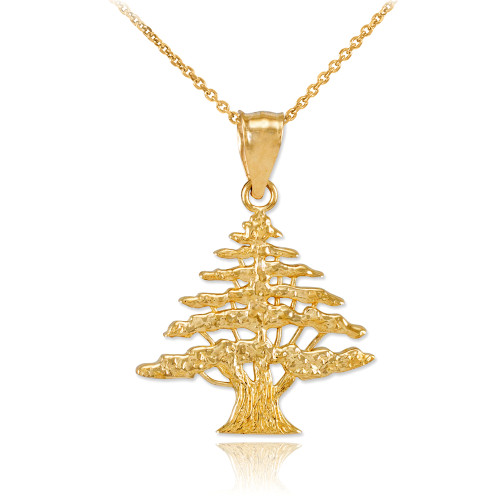 Gold Cedar Tree of Lebanon Charm Pendant Necklace