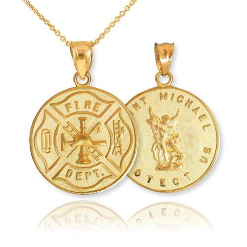 Gold Firefighter Badge Reversible St. Michael Pendant Necklace | Fire ...