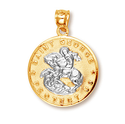 Two Tone Gold Saint George Pendant (Available in Yellow and White Gold)