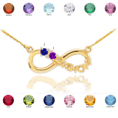 14K Gold Infinity #1MOM Necklace with Two CZ Birthstones | MOM ...