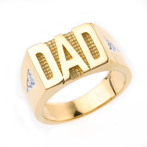 Solid Gold Men's Diamond Large "DAD" Ring | Factory Direct Jewelry