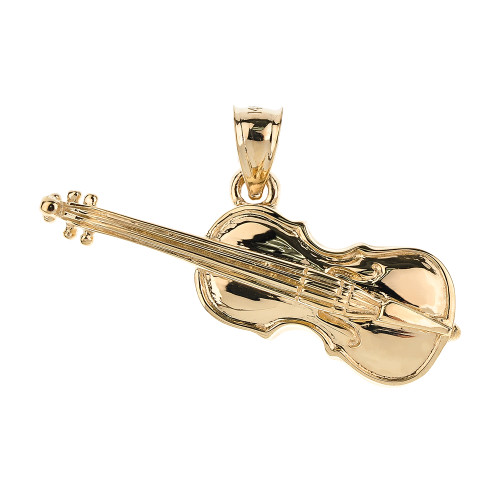 Solid Gold Cello Music Charm Pendant Necklace | Gold 3D Cello Necklace
