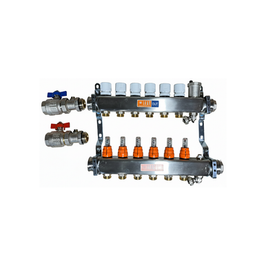 IVAR 514206MNAK1-1 1/4" Stainless Steel 6 Port Hydronic Manifold Kit ...