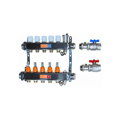 IVAR 514205MNAK1 1-1/4" Stainless Steel 5 Port Hydronic Manifold Kit ...