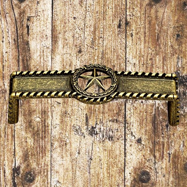Barbwire Star Drawer Pulls Cabinet Hardware Antique Brass - Texas ...