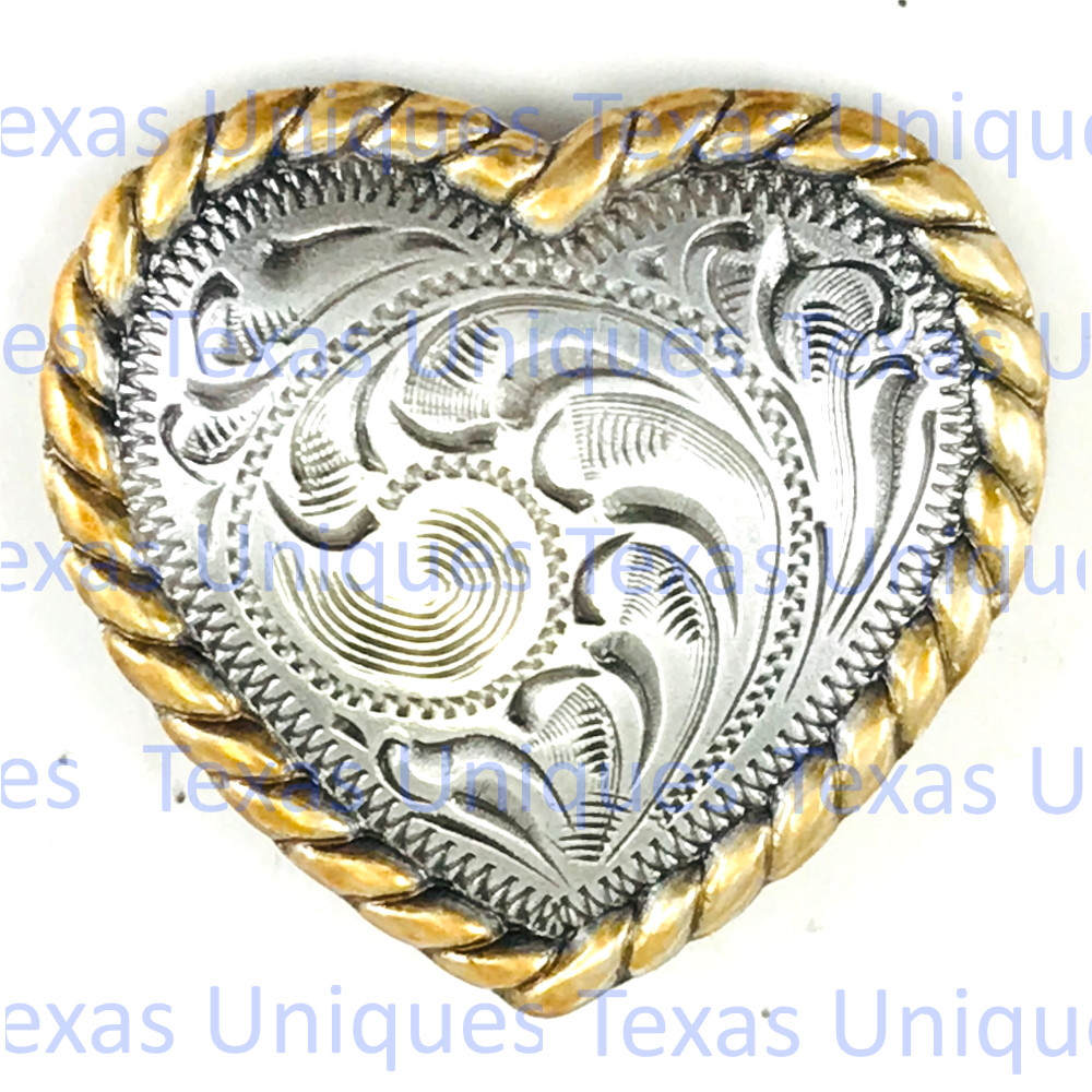 Western Floral Rope Edge Heart Conchos - Texas Uniques Store
