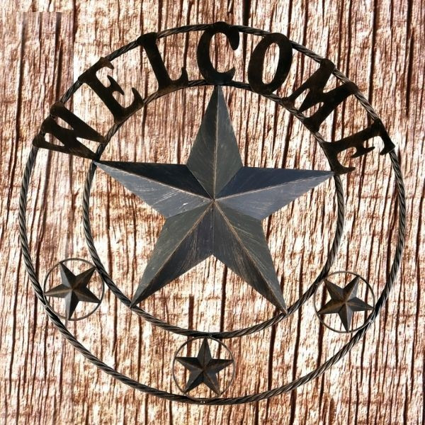 WELCOME Metal Star Rope Ring 25 Inch Wall Decor - Texas Uniques Store
