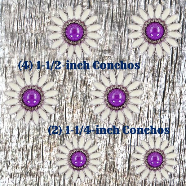 White Daisy Concho with Purple centers Saddle Set-2 - Texas Uniques Store