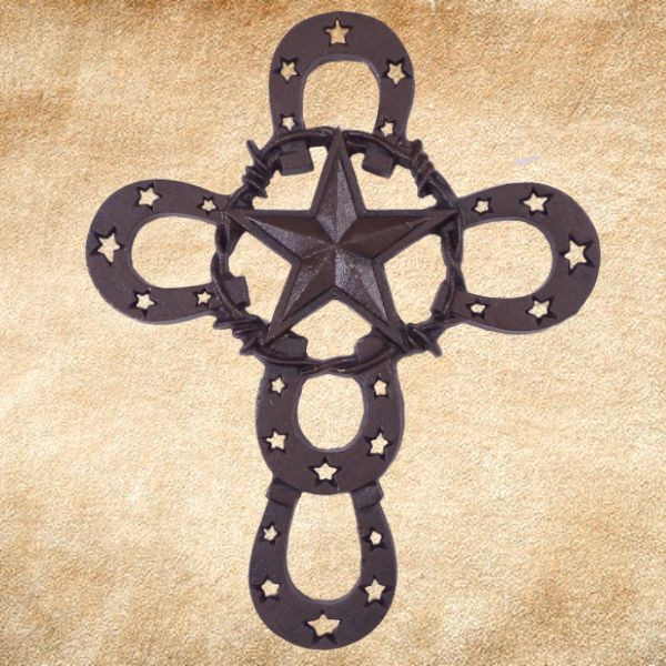 Star and Barbwire Rustic Cross - Texas Uniques Store