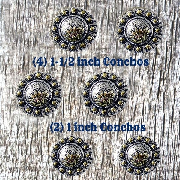 Tri-color Sunflower Berry Concho Saddle Set-1 - Texas Uniques Store