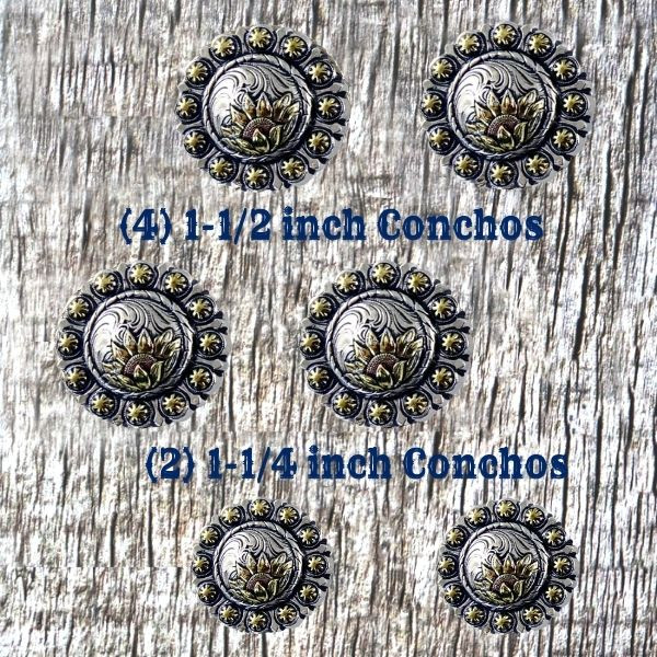 Tri-color Sunflower Berry Concho Saddle Set-2 - Texas Uniques Store
