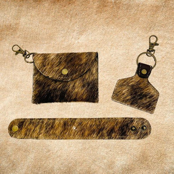 Western Cowhide Leather Coin Purse Ear Tag Key Ring Bracelet Set-1 ...