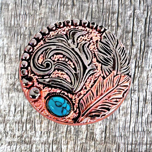 Turquoise & Feather Seminole 1-1/2 Inch Concho - Texas Uniques Store