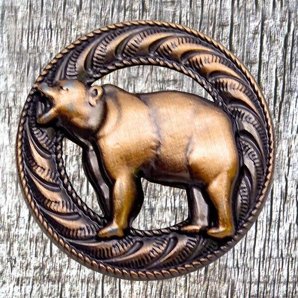 Wildlife Bear 1 Inch Antique Copper Concho