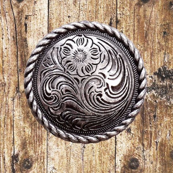 Western Engraved Floral Old Silver Cabinet Knob