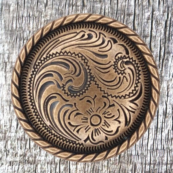 Floral Engraved 2-1/4 Inch Rope Trim Concho Copper Finish