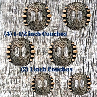 Antiqued Copper Slotted Concho Saddle Set-1 - Texas Uniques Store
