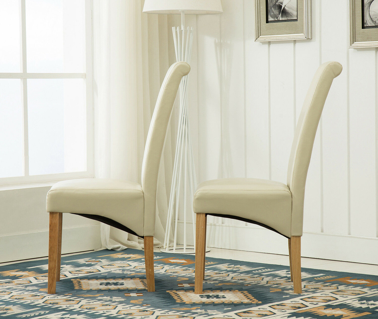 Set of 2 Dining Chairs Cream Faux Leather
