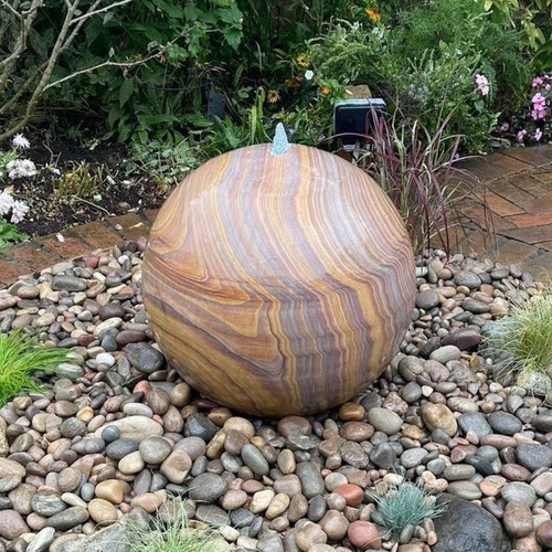 60cm Drilled Rainbow Sandstone Sphere | Includes Reservoir | Water Feature