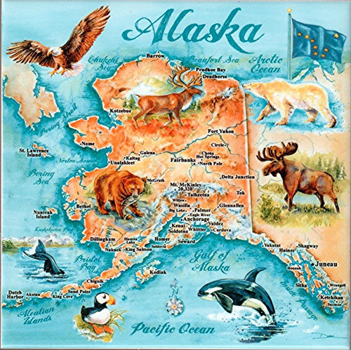 Alaska Picture Map Ceramic Trivet - Alaska Wild Country