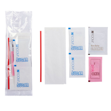 Coffee Condiment Kits 2 Sugars, 2 Sugar Subs, 1 Creamer, 1 Stirrer, 12 ...