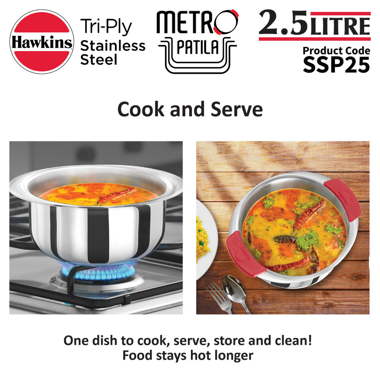 HAWKINS STAINLESS STEEL TRI-PLY METRO PATILA 2.5 LITRE -INDUCTION ... HAWKINS STAINLESS STEEL TRI-PLY METRO PATILA 2.5 LITRE -INDUCTION ...