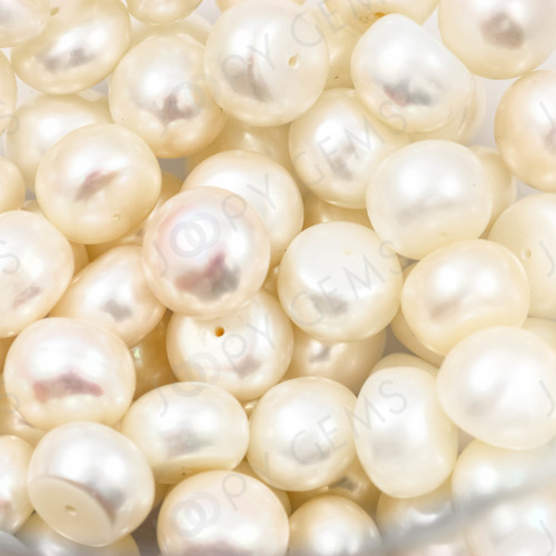 White Cultured Freshwater Pearls Half-Drilled Button 10-10.5mm - Joopy Gems