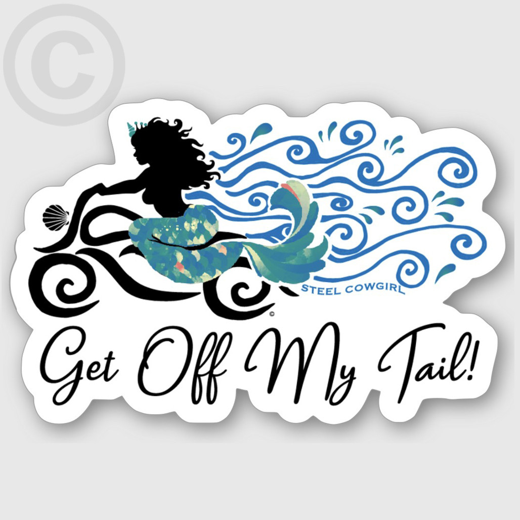 Get Off My Tail Motorcycle Mermaid on Aqua Wicking Shirt
