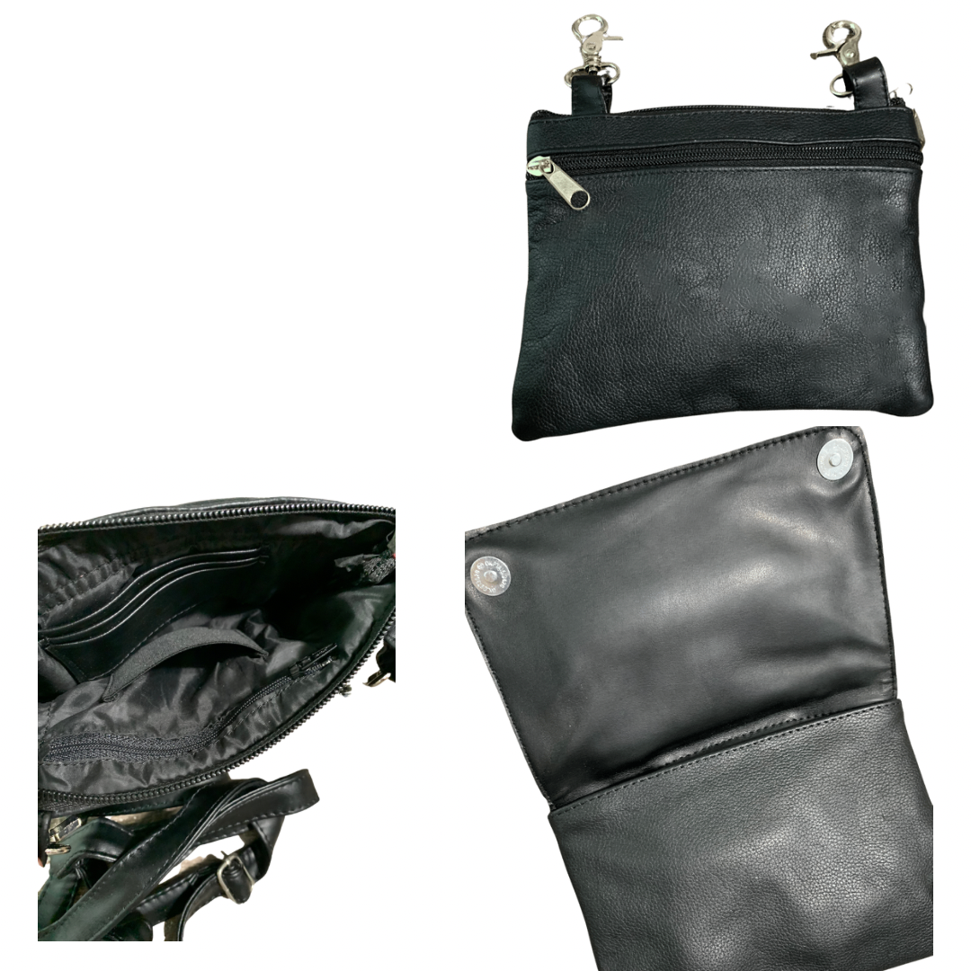 Embroidered Winged Heart Genuine Leather hip clip bag