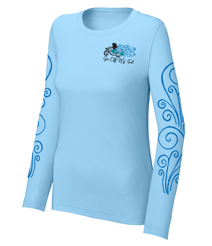 UPF 50 Get Off My Tail Motorcycle Mermaid Sun Protection Lt Blue Shirt
