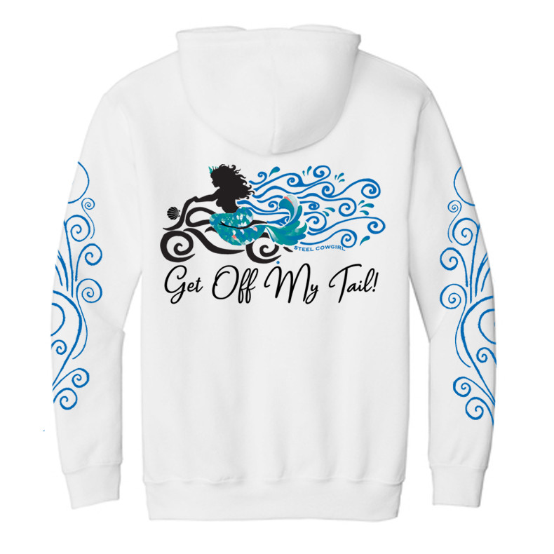 Get Off My Tail Motorcycle Riding Mermaid White Hoodie