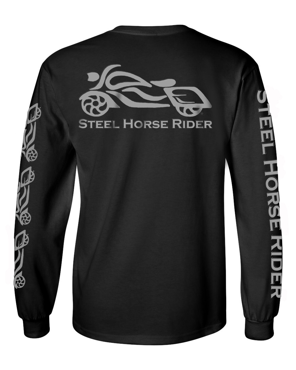 Steel Horse Rider Long Sleeve Reflective Graphic Black Motorcycle T-Shirt
