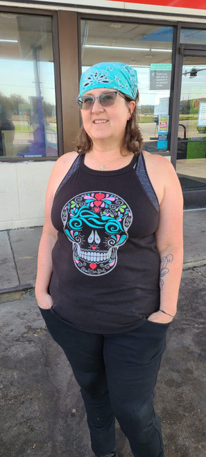 Motorcycle Sugar Skull Racerback Rocker Tank Top