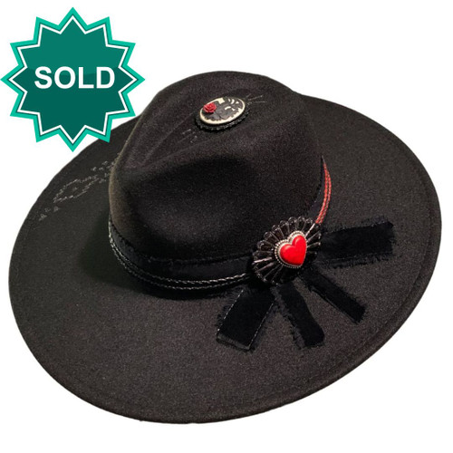 One Of A Kind Hand Burned "The Countess" Black Rancher Style Cowboy Hat