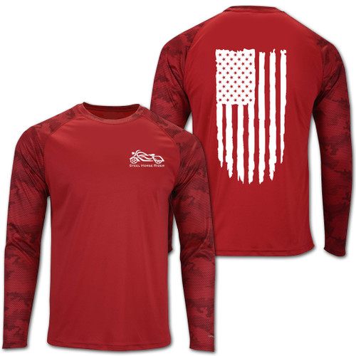 Men's Red UPF 50+ American Flag Wicking Motorcycle Shirt